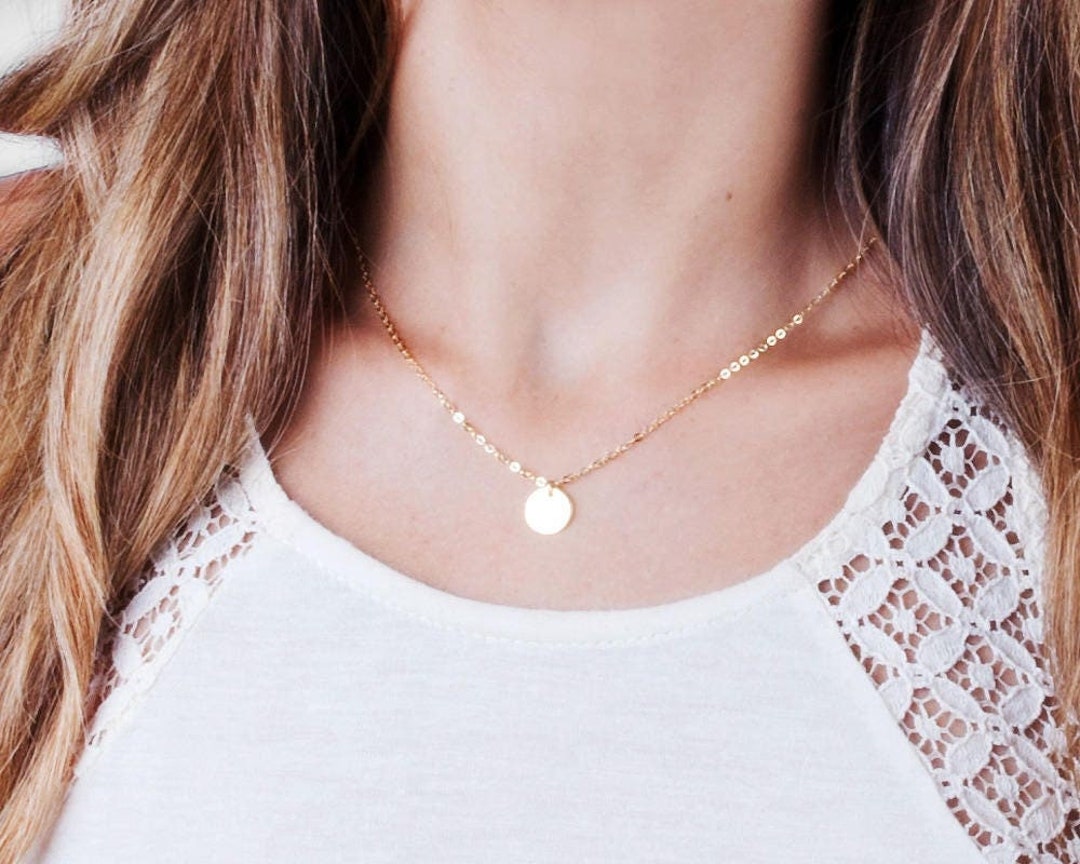 Minimalist Gold Disc Necklace, Letter Disc Necklace, Small Disc ...