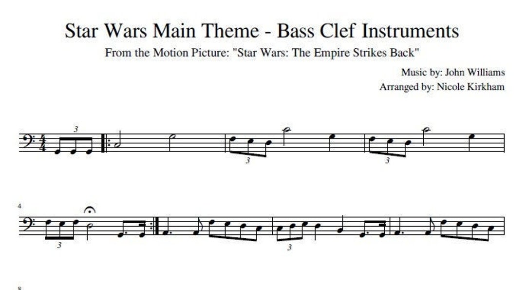 Star Wars Main Theme Bass Clef Instruments - Etsy