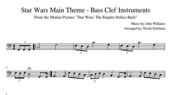 Star Wars Main Theme Bass Clef Instruments | Etsy