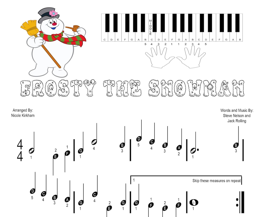 Frosty the Snowman - Beginner Piano Sheet Music - Etsy