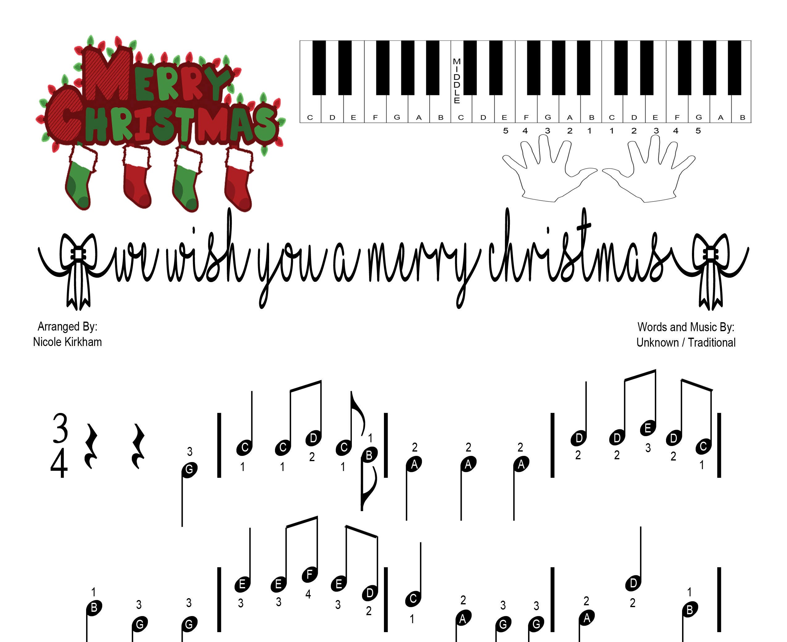 We Wish You a Merry Christmas Beginner Piano - Etsy