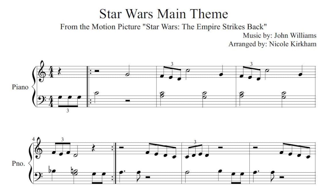 Star Wars Main Theme - Beginner Sheet Music - Etsy