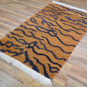 3.0 X 5.1 Vintage Hand-knotted Tiger Design Modern Contemporary ...