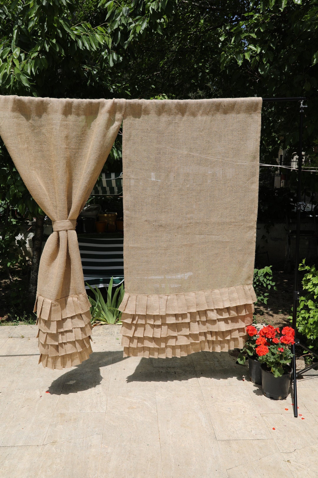 Rustic Curtains, Burlap Panels With Ruffles for Farmhouse Drapery for ...