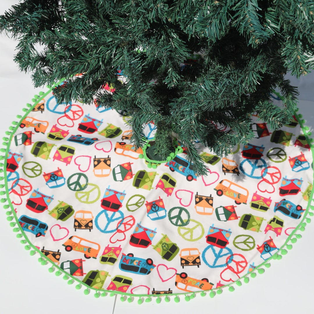 Hippie Christmas Tree Skirt With Camper Van & Peace Sign Boho VW ...