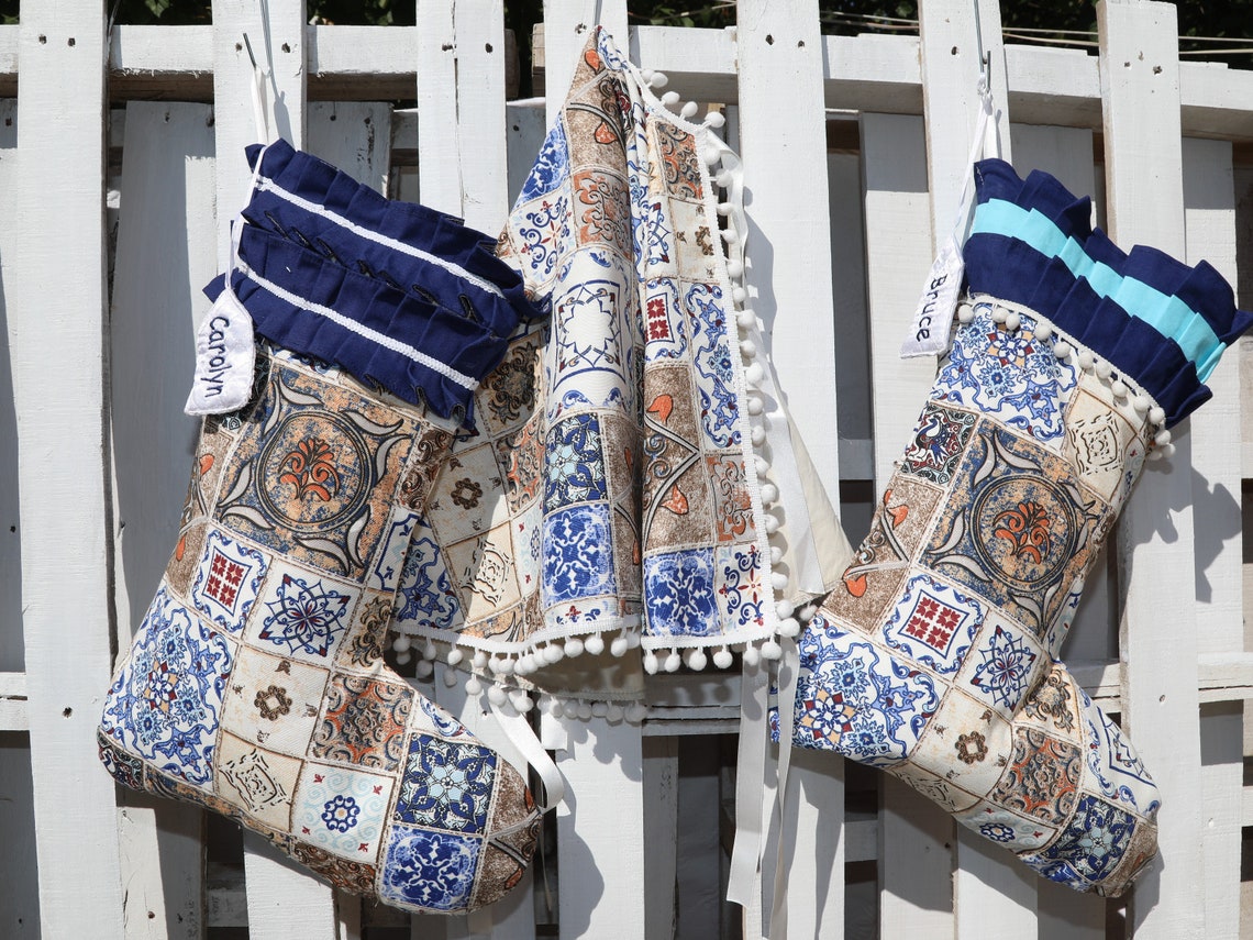Blue Christmas Stocking Set Personalized Christmas Stockings - Etsy