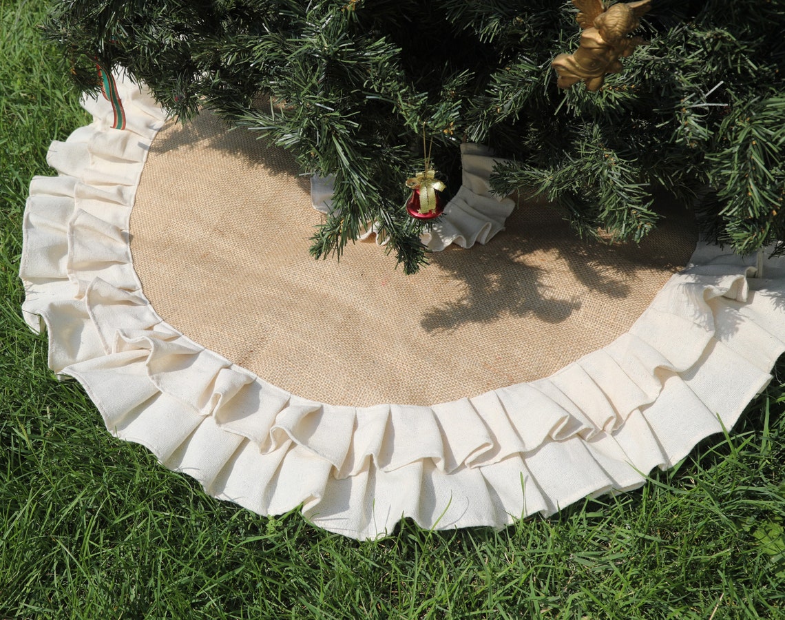 Farmhouse Christmas Tree Skirt Burlap Tree Skirt With Double - Etsy