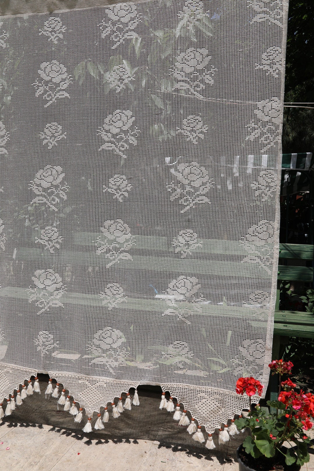 Romantic Rose Crochet Lace Curtain, Coquette Room Decor, Vintage Style ...