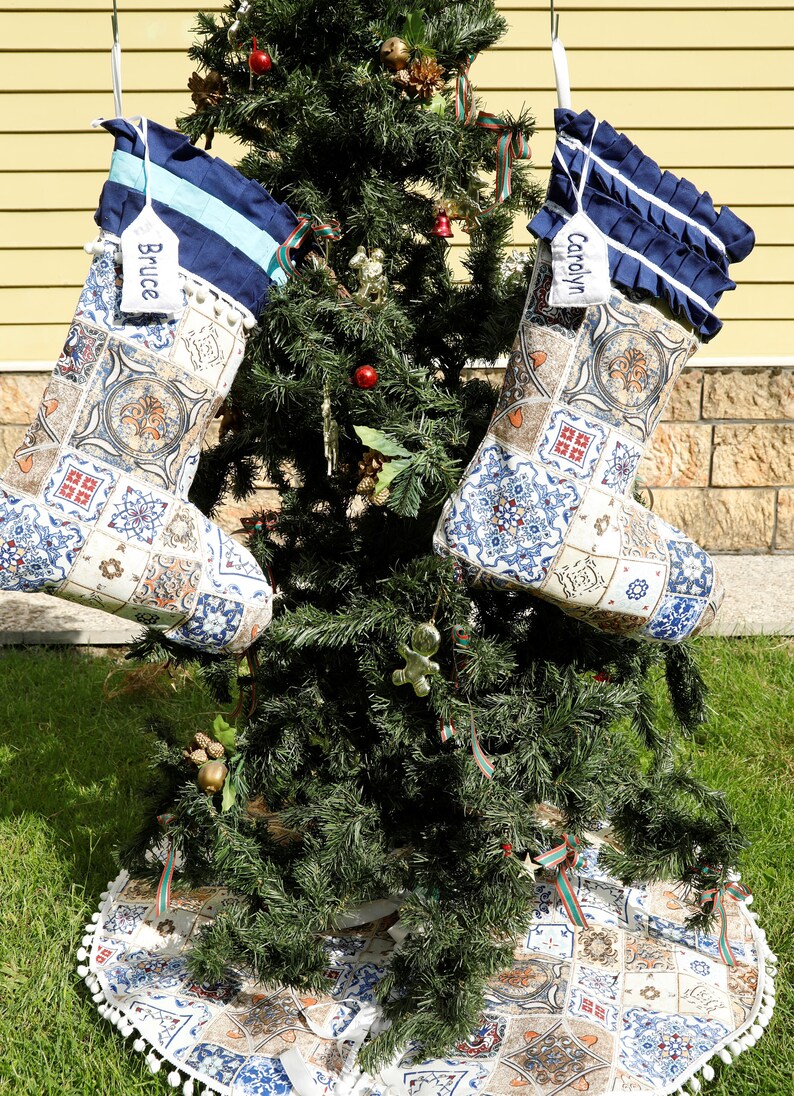 Blue Christmas Stocking Set Personalized Christmas Stockings - Etsy