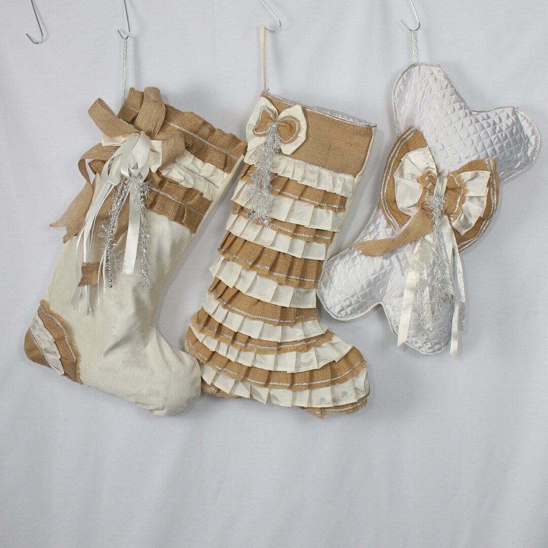 Personalized White Stocking Set Ruffle Stocking Bone Stocking READY to ...