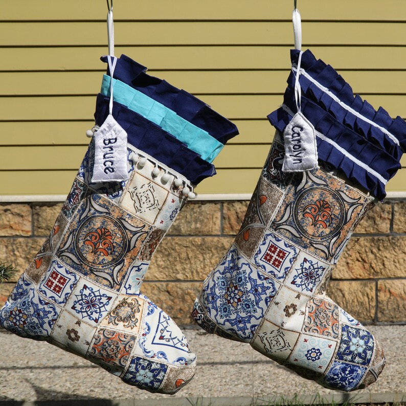 Blue Christmas Stocking Set Personalized Christmas Stockings - Etsy