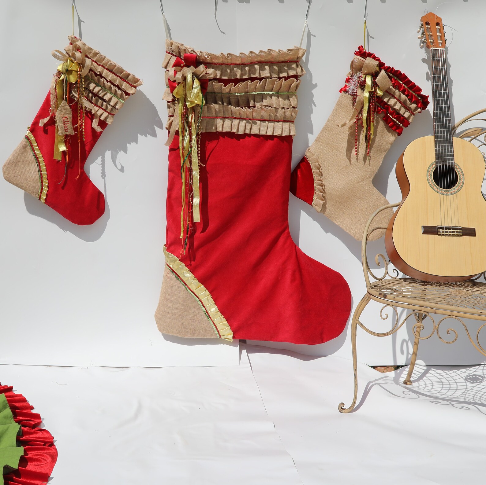 Large Burlap Christmas Stocking Shabby Chic Stockings Jumbo | Etsy