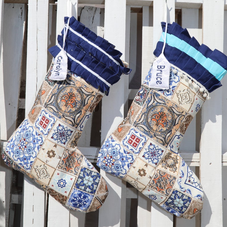 Blue Christmas Stocking Set Personalized Christmas Stockings - Etsy