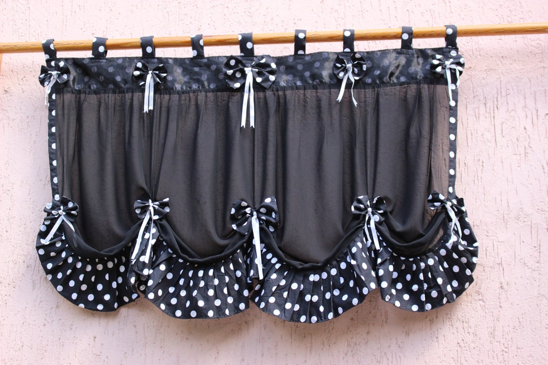 Ruffle Valance Polka Dotted Sheer Valance Scalloped Handmade Chiffon ...