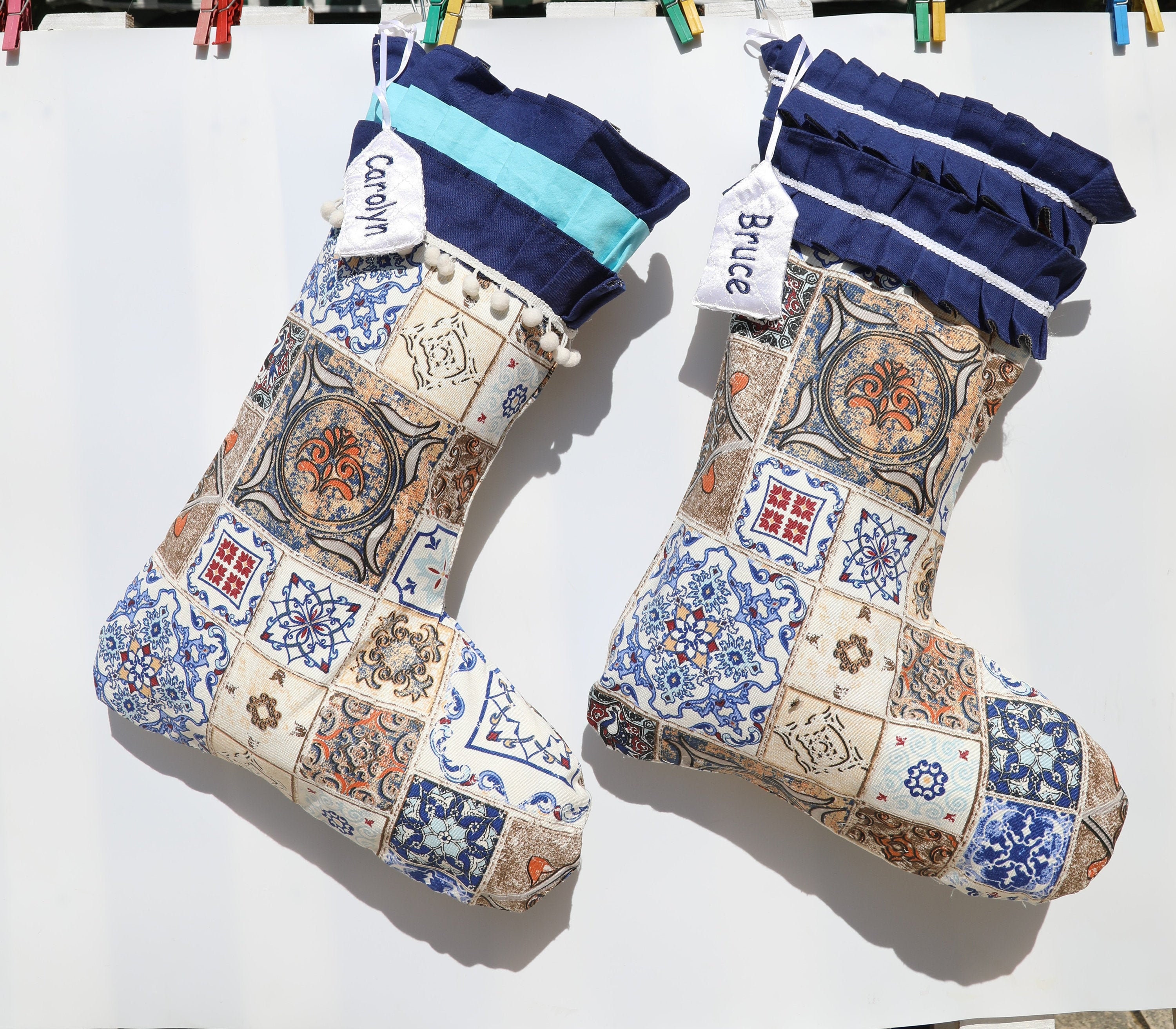 Blue Christmas Stocking Set Personalized Christmas Stockings - Etsy