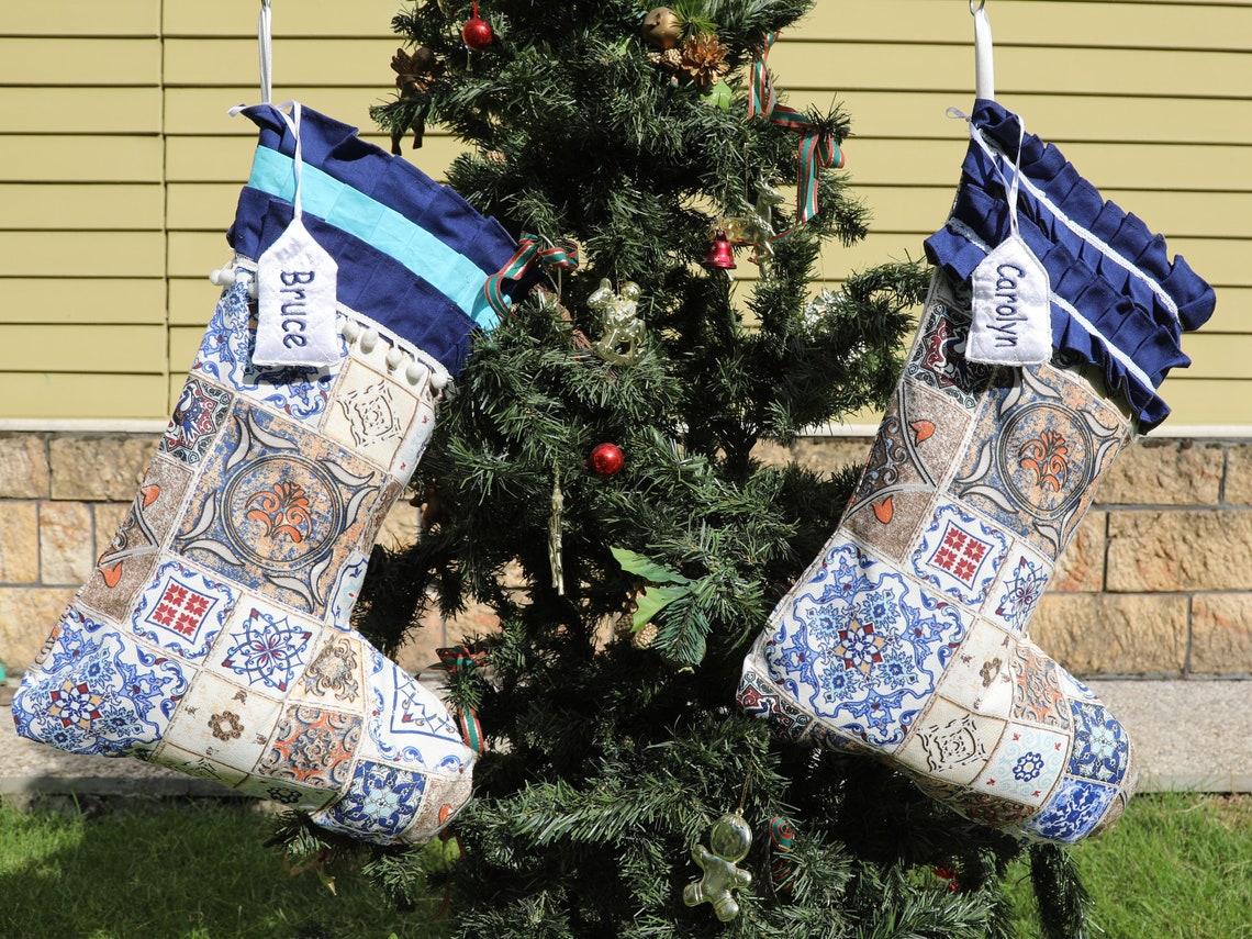 Blue Christmas Stocking Set Personalized Christmas Stockings - Etsy