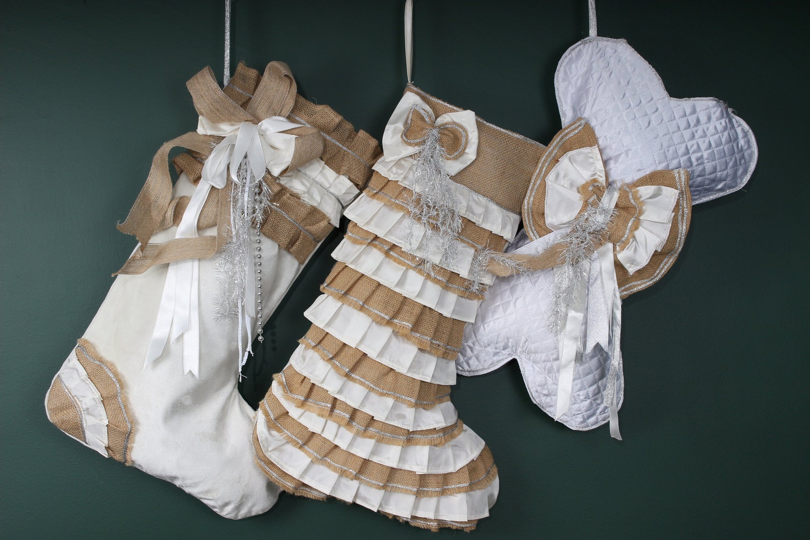 Personalized White Stocking Set Ruffle Stocking Bone Stocking - Etsy