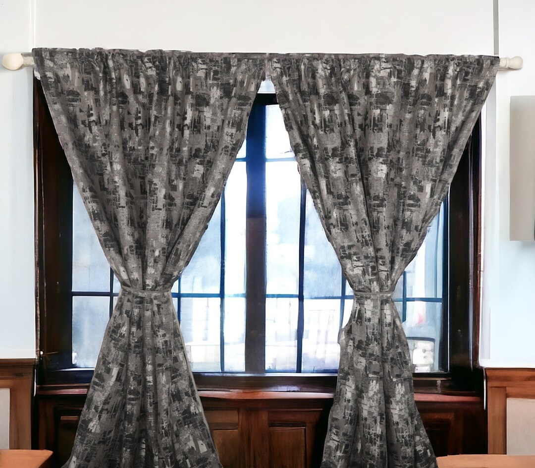 Modern Curtains Black Gray Silver Geometric Curtains for Living Room ...