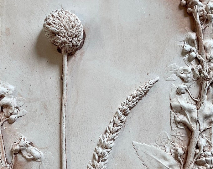 Garden Flowers Botanical Bas Relief, Floral Imprint Casting, Plaster ...