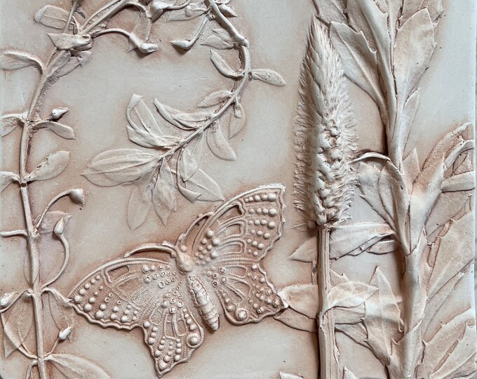 Butterfly Garden Botanical Imprint Casting, Floral Bas Relief, Flower ...