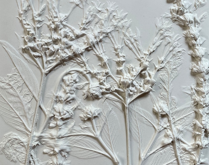 White Plaster Garden Wall Art, Floral Imprint Casting, Bespoke Flower ...