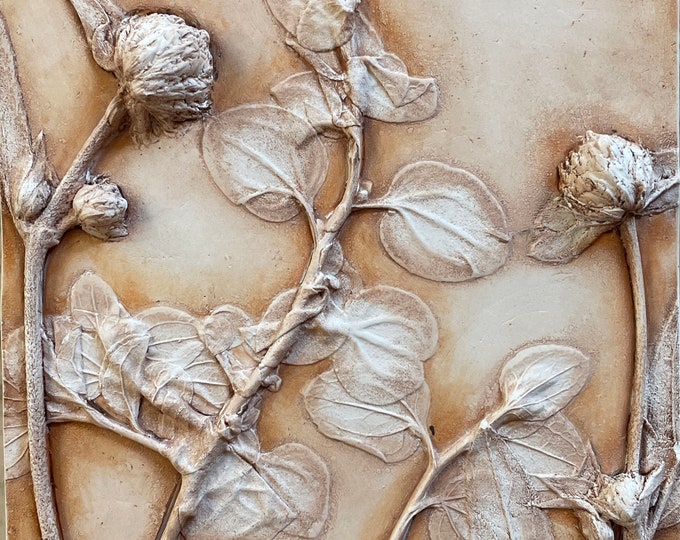 Botanical Bas Relief, Plaster Wall Decor Sculpture, Imprint Cast ...