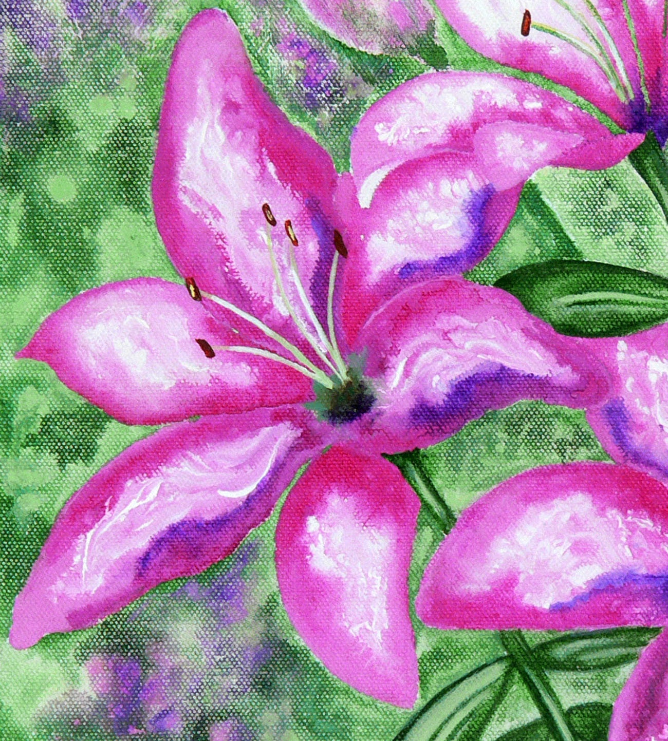 Pink Lilies Original Acrylic Painting, Garden Lilies on Gallery Canvas ...