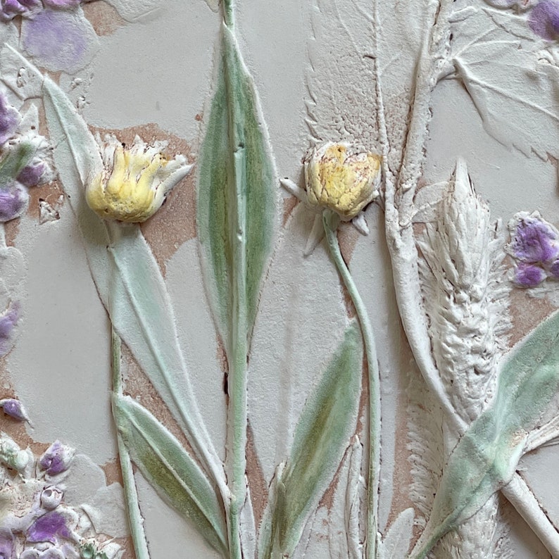 Flower Garden Botanical Bas Relief Hand Painted Summer - Etsy