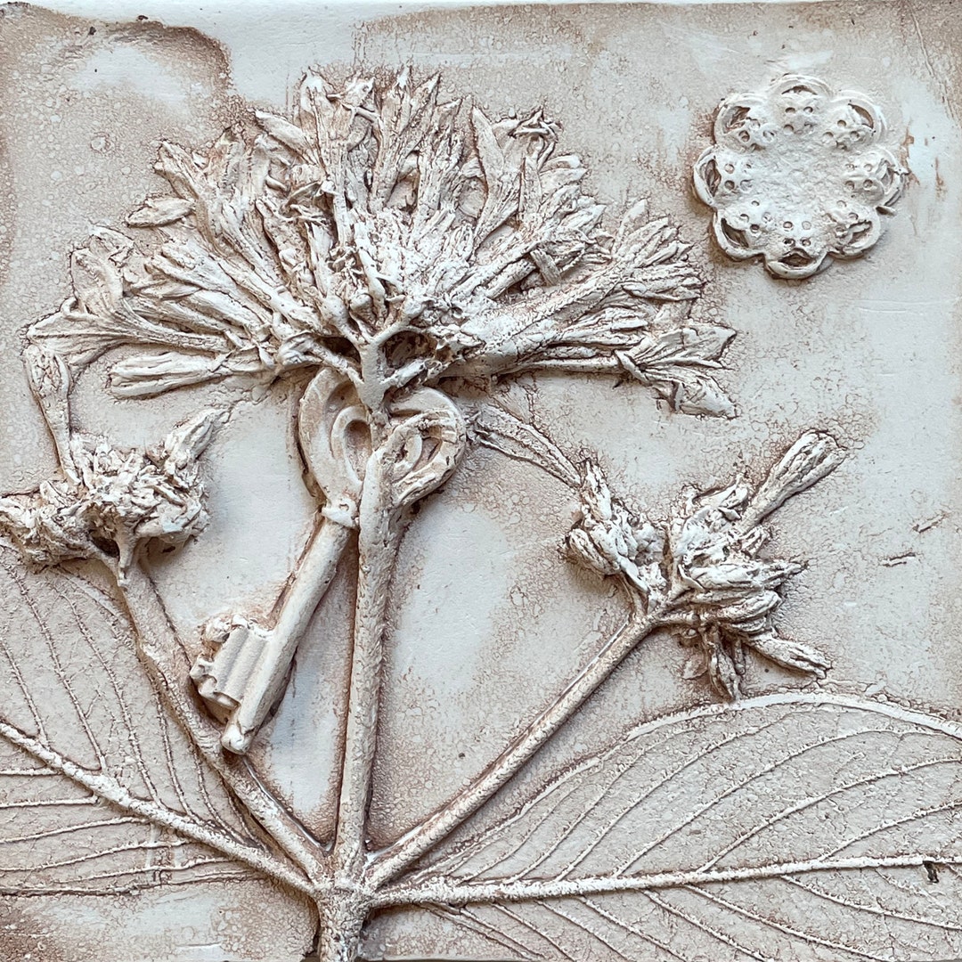 Heart Key Floral Imprint Casting, Secret Garden Botanical Bas Relief ...