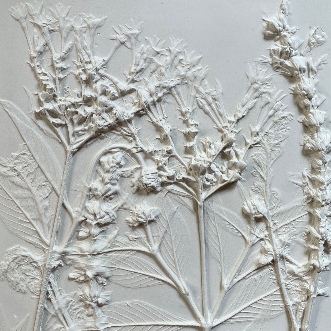 White Plaster Garden Wall Art Floral Imprint Casting Bespoke - Etsy