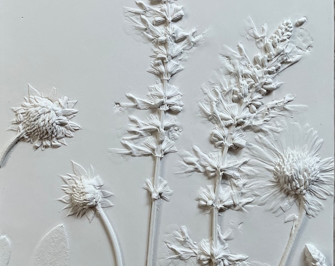 Purple Salvia Plaster Imprint Casting, Blanket Flower Botanical Bas ...