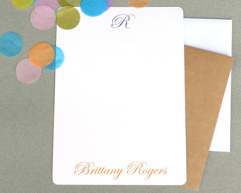 Personalized Flat Note Card Stationary Set for Women, Custom Monogram ...