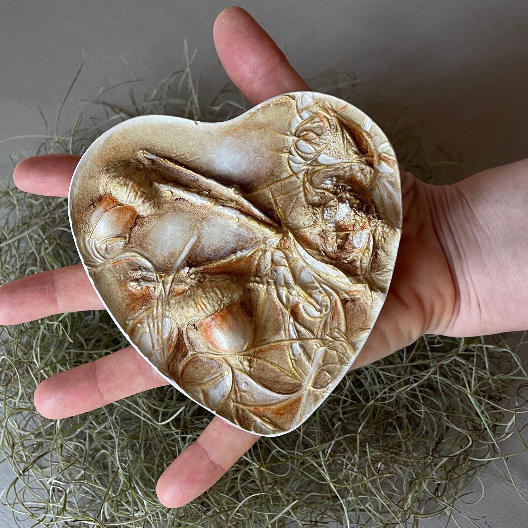 Acorn Heart Botanical Bas Relief, Imprint Cast Plaster Tile, Bespoke ...