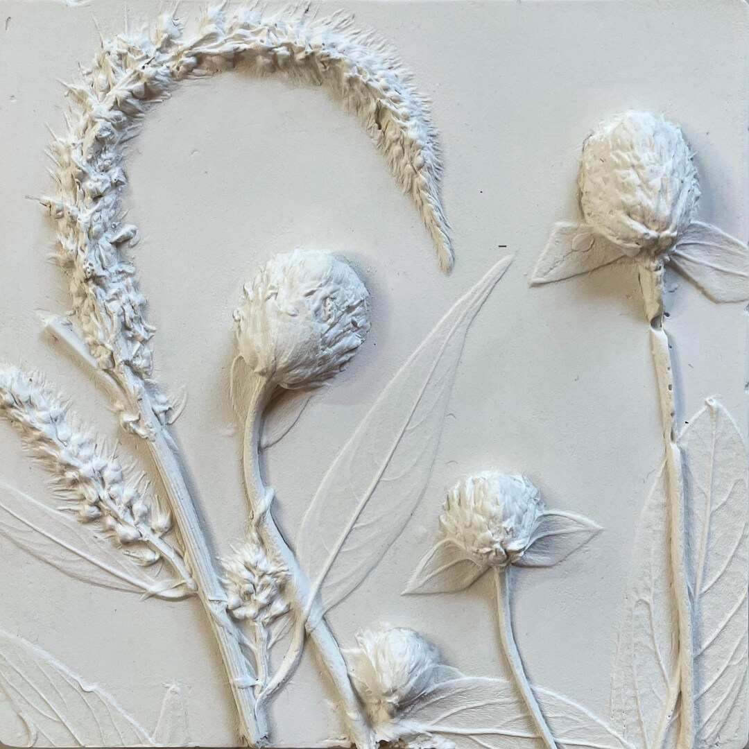 Plaster Wall Art, Garden Flowers Botanical Bas Relief, Ceramic Wall ...