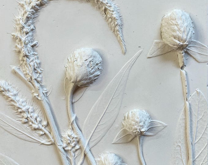 Plaster Wall Art, Garden Flowers Botanical Bas Relief, Ceramic Wall ...