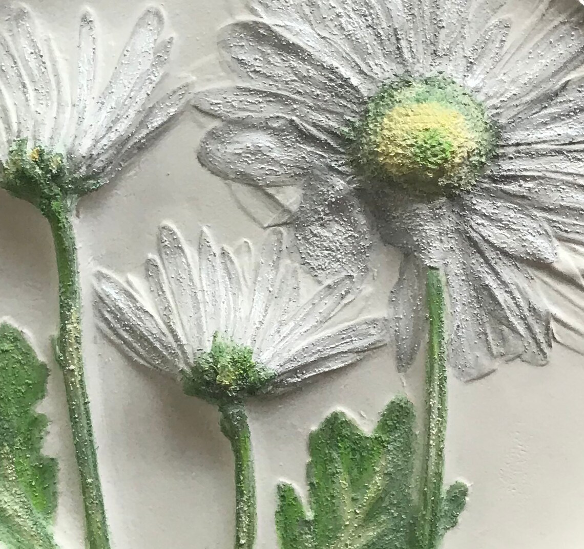 Daisy Botanical Bas Relief Floral Plaster Wall Hanging | Etsy