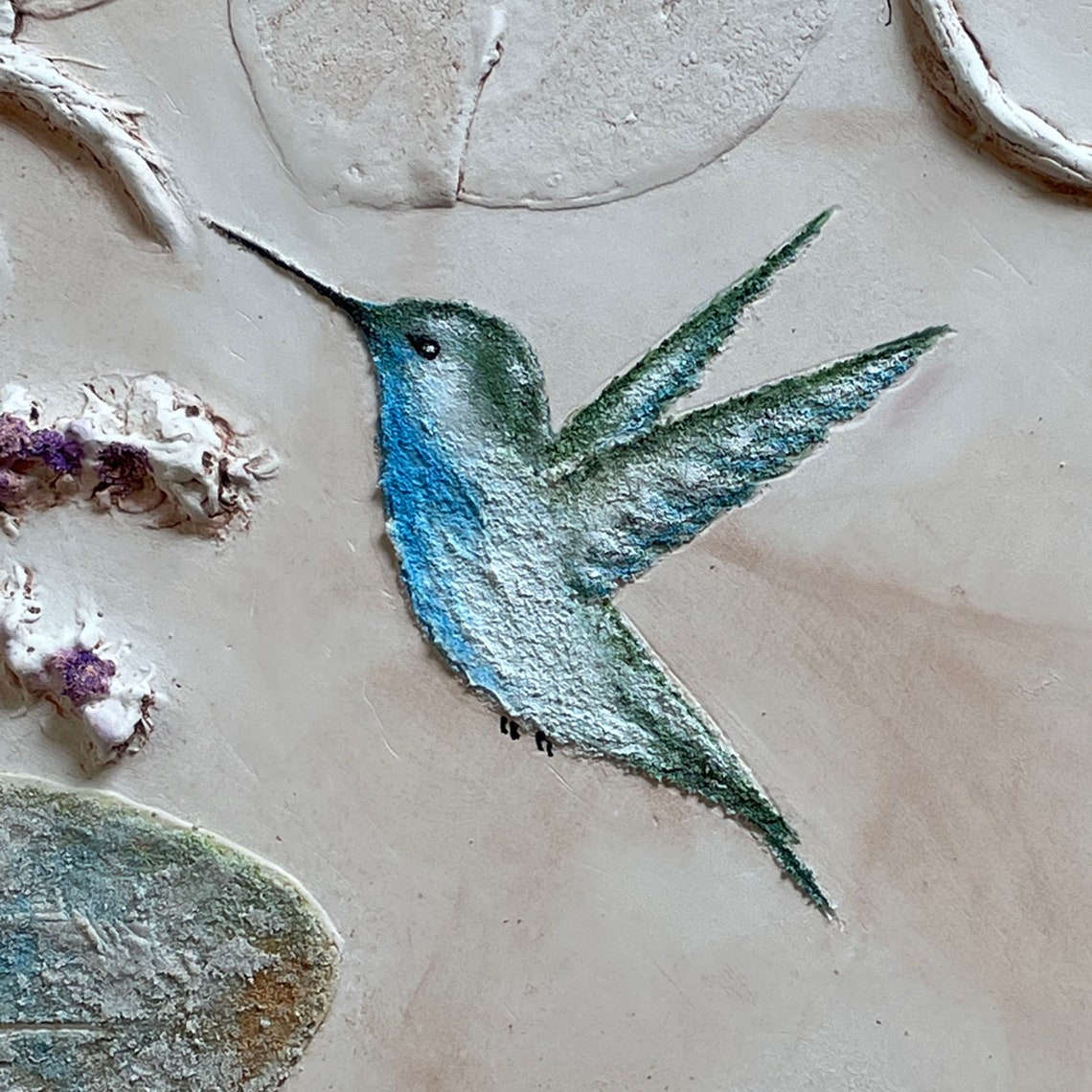 Garden Hummingbird Plaster Wall Art Hand Painted Botanical - Etsy