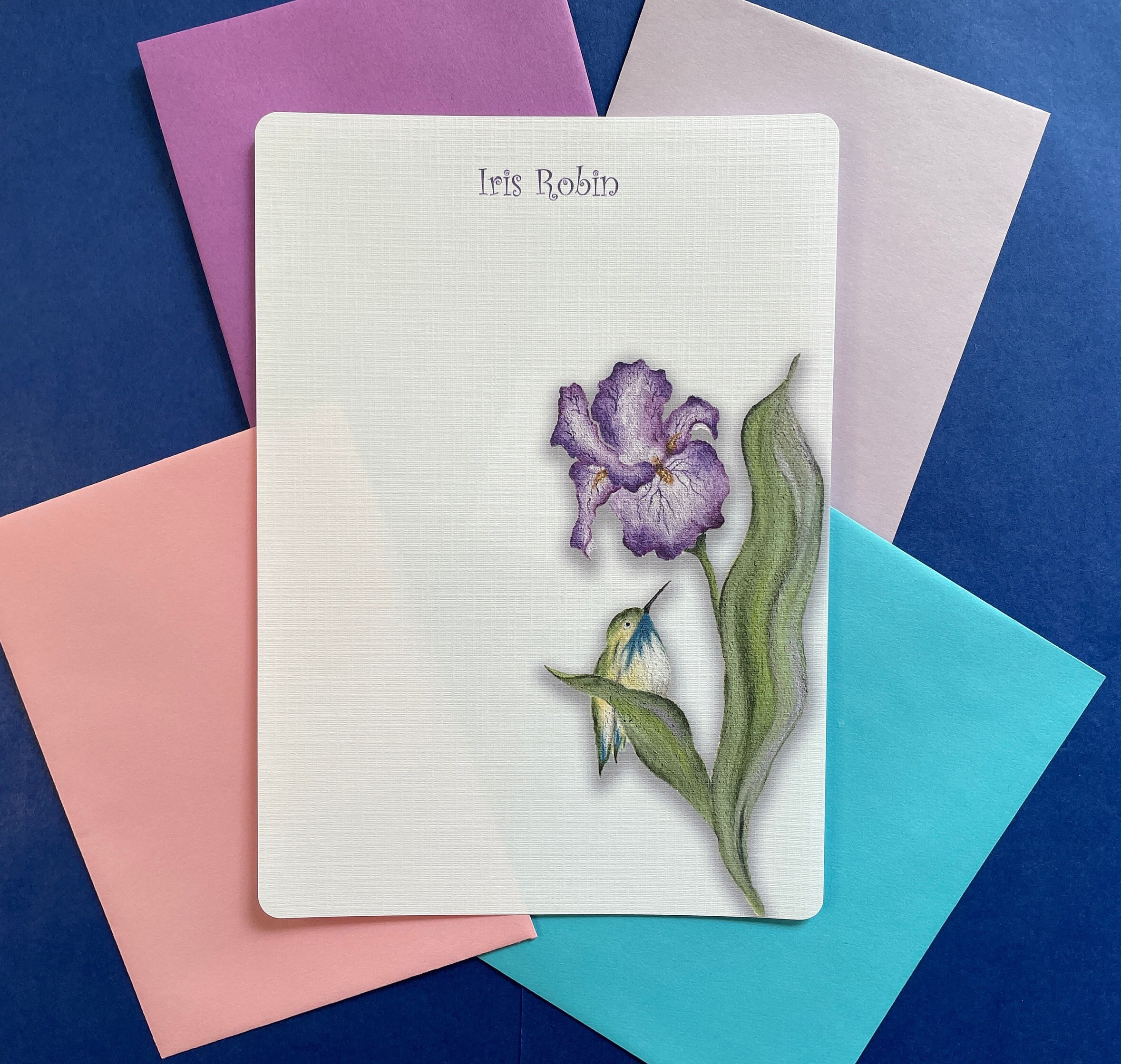 Personalized Writing Paper Set of 36, Hummingbird & Purple Iris, Letter ...
