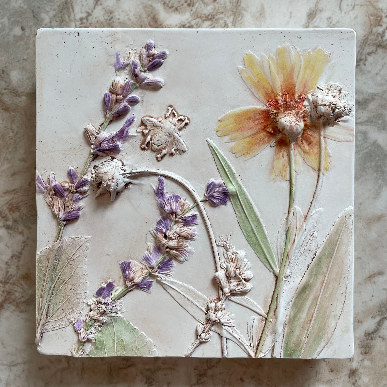 Purple Salvia Botanical Bas Relief Coreopsis Imprint Casting - Etsy