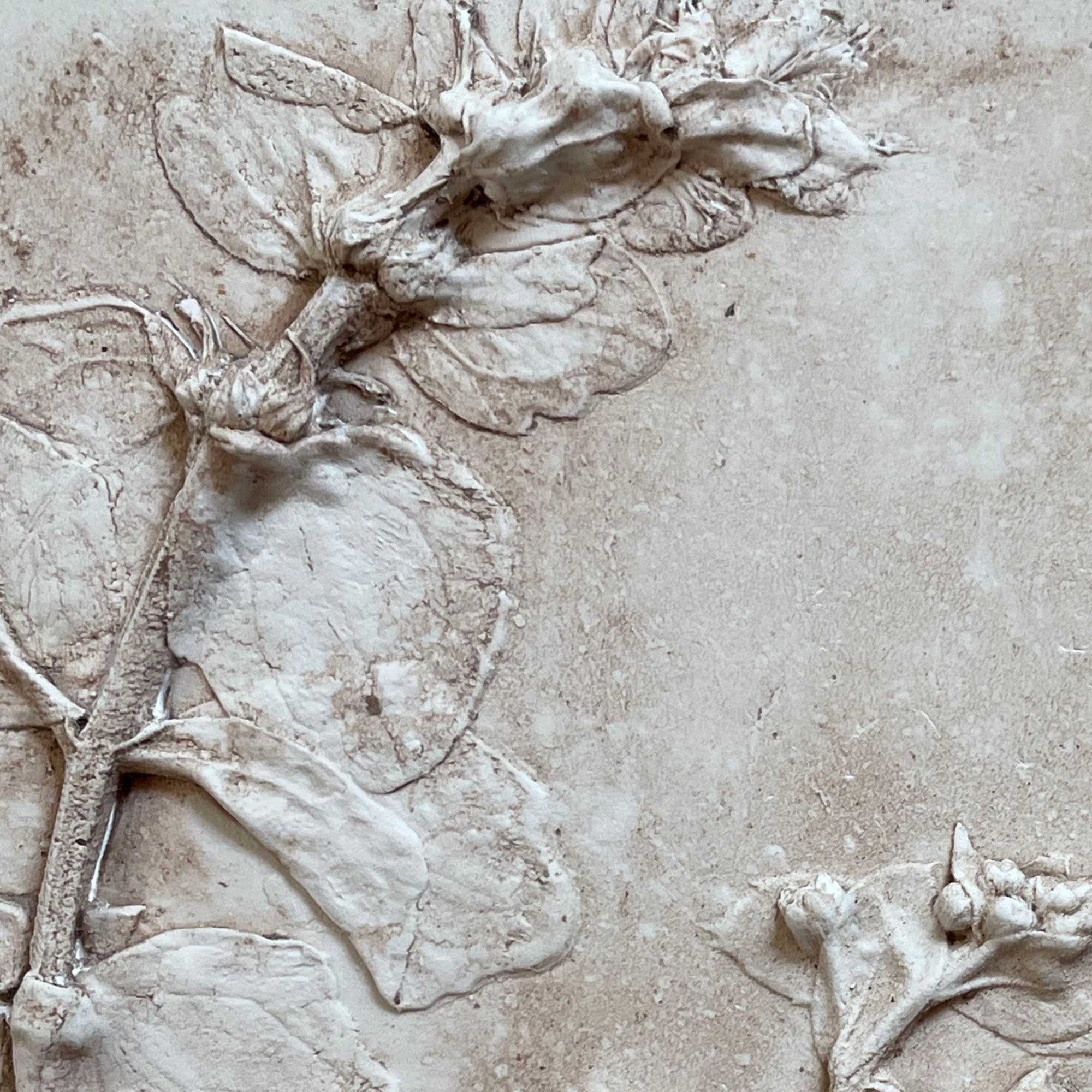 Botanical Bas Relief, Floral Garden Sculpture, Decorative Ceramic Tile ...