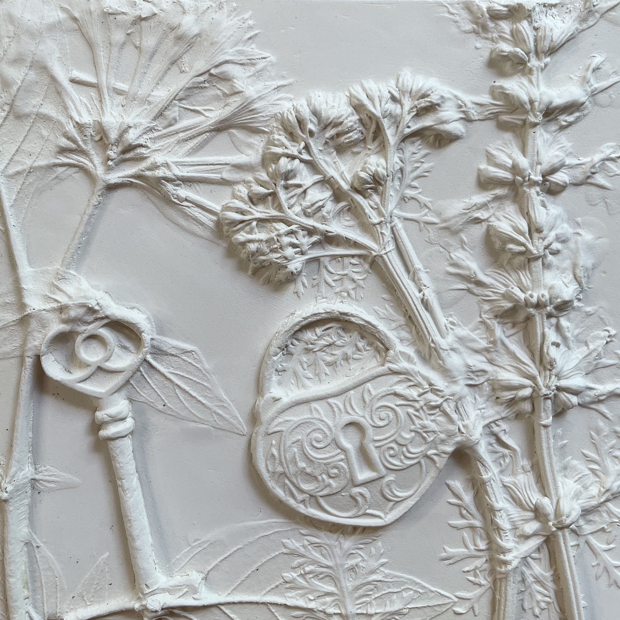 Botanical Bas Relief White Lock & Key Plaster Wall Art - Etsy