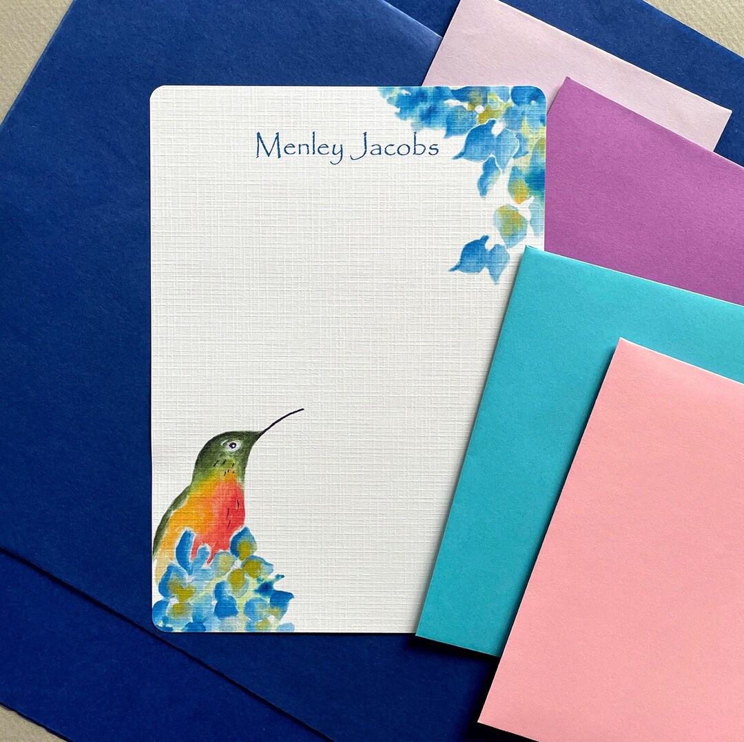 Hummingbird & Hydrangeas, Personalized 36 Piece Writing Paper Set ...