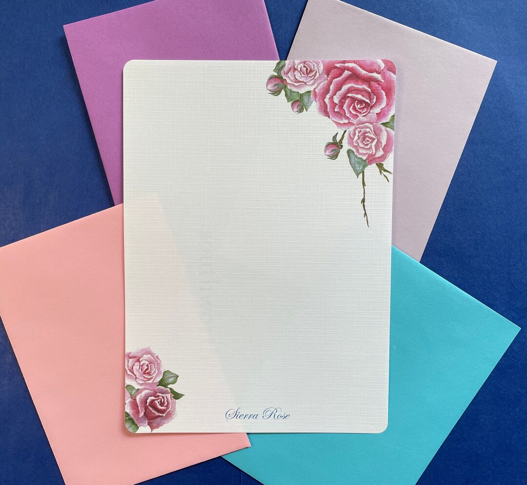 Complete Personalized Writing Paper Set of 36, Pink Roses Letter ...