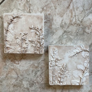 Botanical Bas Relief, Floral Garden Sculpture, Decorative Ceramic Tile ...