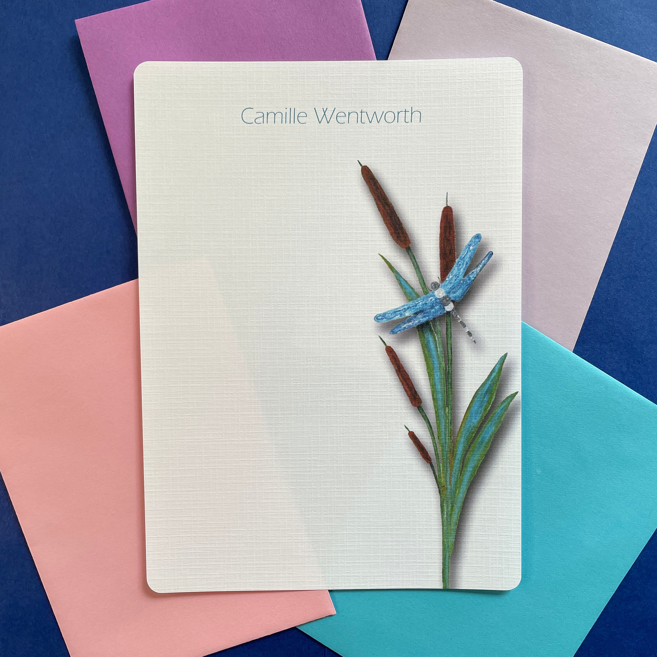 Personalized Writing Paper Set of 36, Complete Dragonfly & Cattail ...