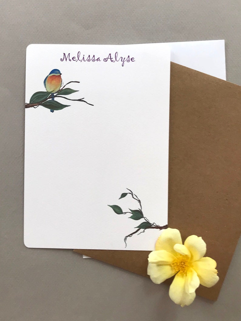 Bluebird Personalized Note Cards, Flat Note Card Set, Custom Stationary ...