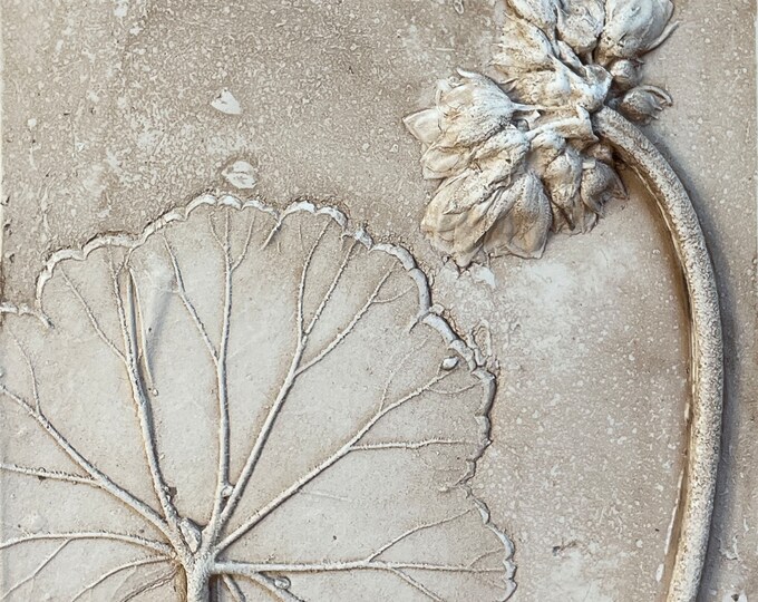 Geranium Flower Botanical Bas Relief, Decorative Ceramic Wall Sculpture ...
