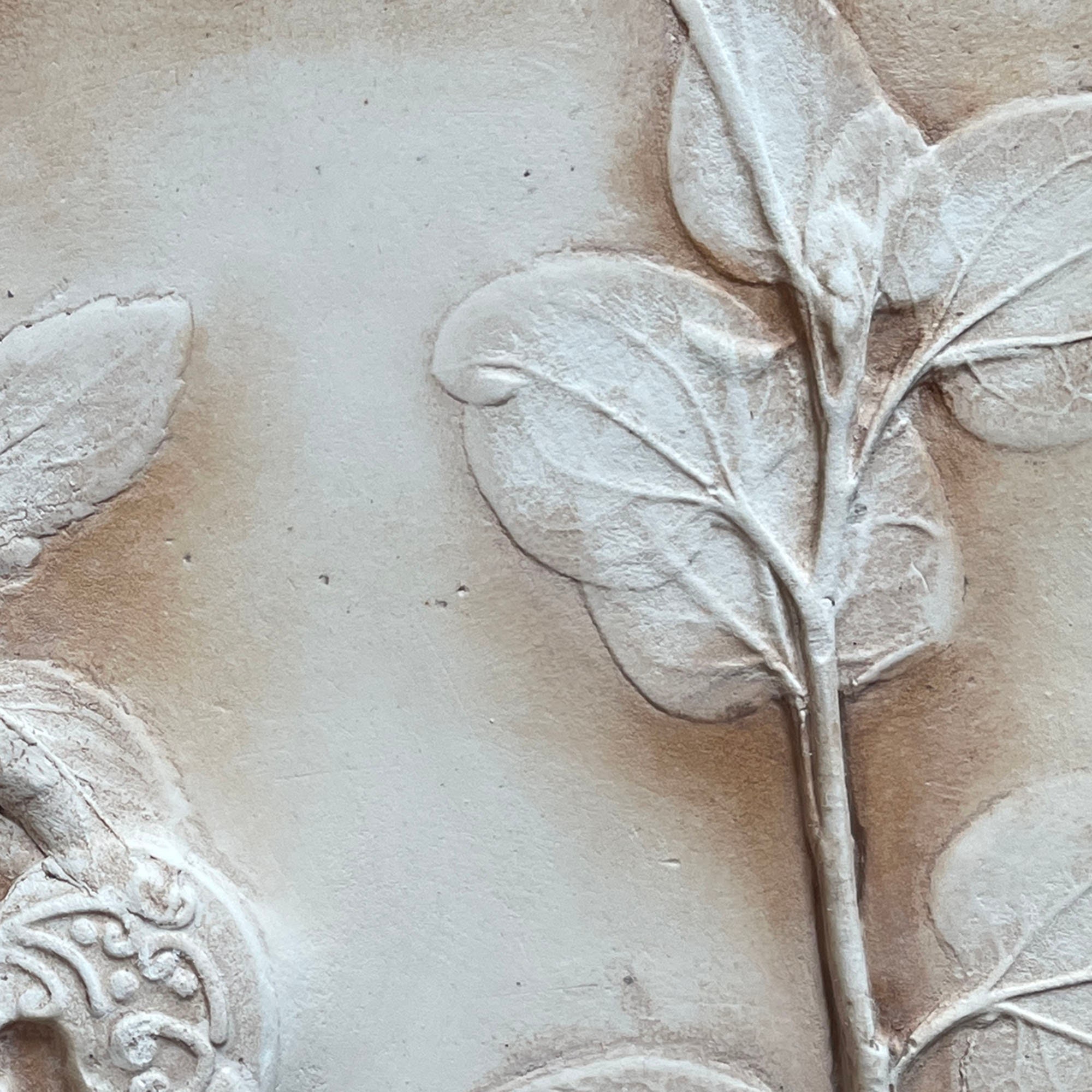 Heart Lock Botanical Bas Relief, Square Wall Sculpture, Floral Imprint ...