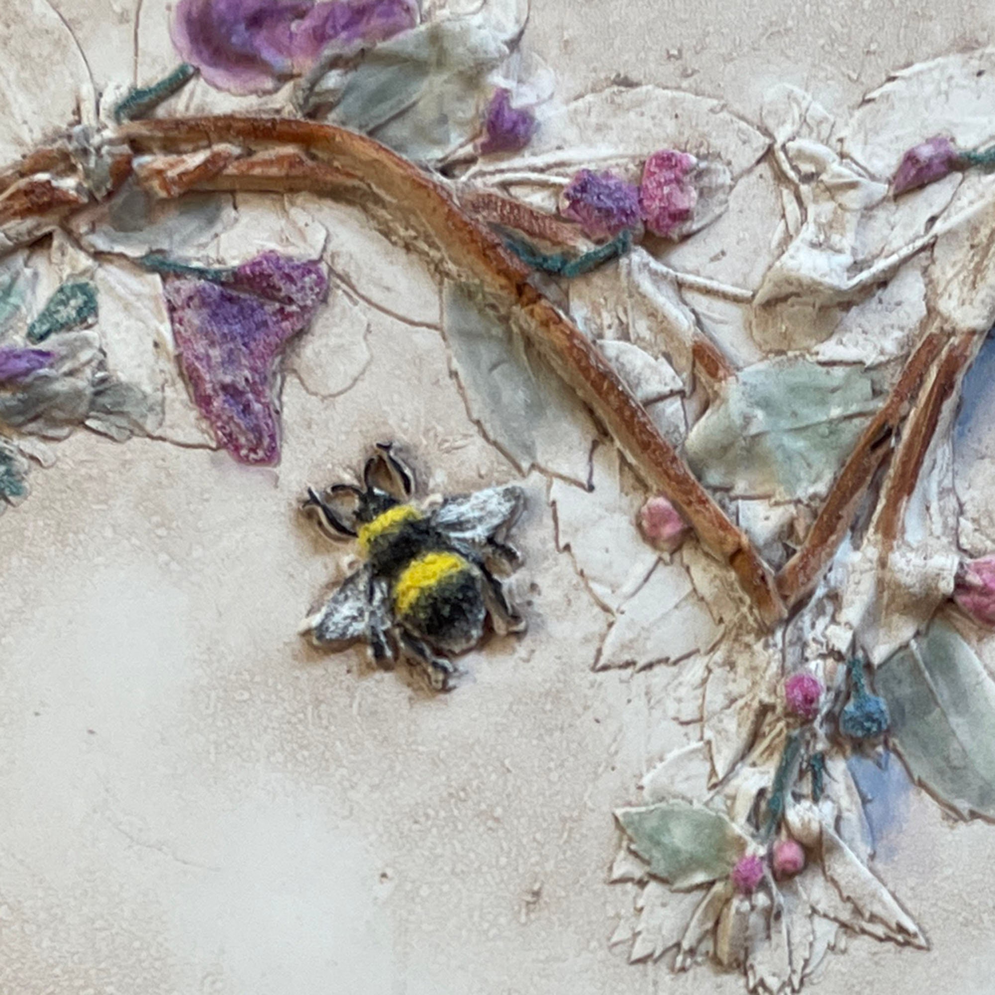 Bumble Bee Heart Botanical Bas Relief, Floral Wreath Imprint Casting ...