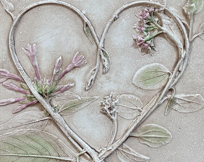 Floral Heart Botanical Bas Relief, Pentas Flowers Imprint Casting ...